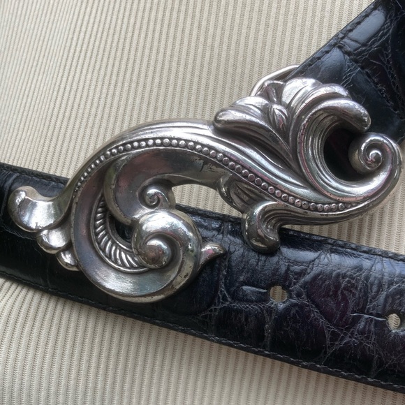 Brighton | Accessories | Vintage Brighton Floral Buckle Black Reptile ...